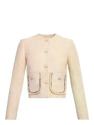 Elie Saab Cropped Tweed Jacket With Python Print - Neutrals