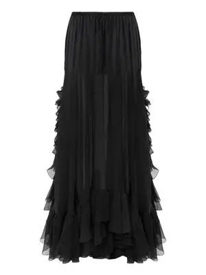 Chloé Ruffled Tiered Silk Maxi Skirt - Black