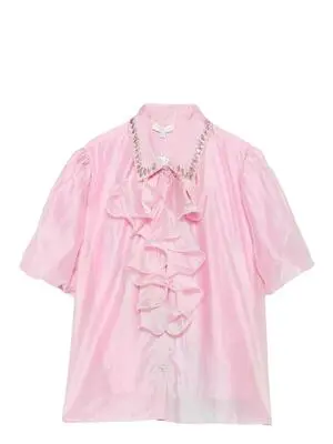 PAPER LACE Ruffled Crystal-embellished Shirt - Pink