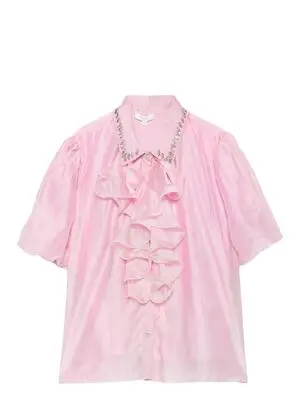 PAPER LACE Ruffled Crystal-embellished Shirt - Pink