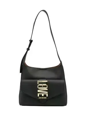 Moschino Logo Plaque Shoulder Bag - Black