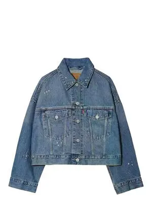 LEVI'S Crystal-embellished Cropped Denim Jacket - Blue