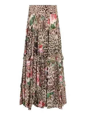 ROBERTO CAVALLI Leopard-print Tiered Maxi Skirt