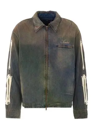 Amiri Bone Detail Zip-up Denim Jacket - Blue