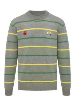 Dsquared2 Striped Embroidered Crew Neck Sweater - Grey