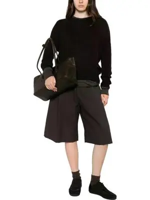 LISA YANG Crew Neck Ribbed Knit Sweater - Brown