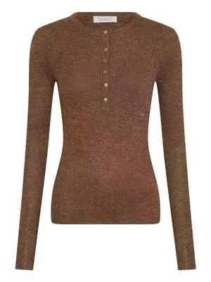 Gabriela Hearst Agnes Ribbed Knit Polo Top - Brown