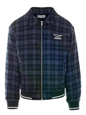 Drole De Monsieur Check-pattern Slogan Jacket - Blue