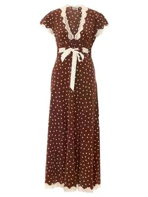 Rixo Marlice Polka-dot Silk Maxi Dress - Brown
