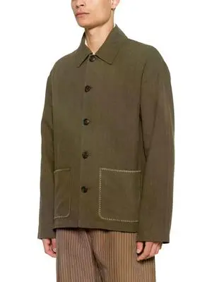 Commas Palm-embroidered Patch-pocket Overshirt - Green