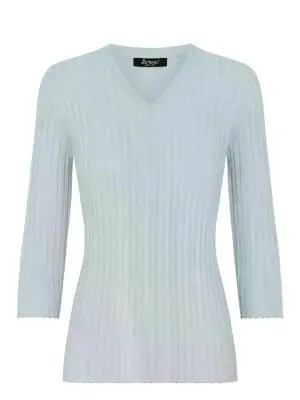 LA ROSE Ribbed-knit V-neck Sweater - Blue