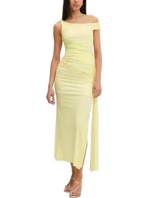 Bardot Layana Ruched One-shoulder Maxi Dress - Yellow