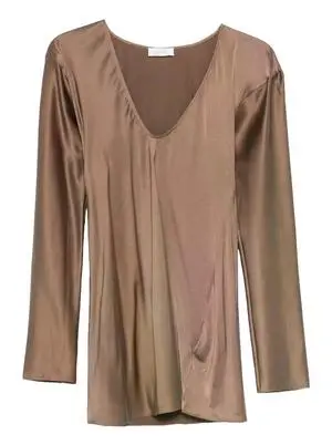 RUOHAN V-neck Long-sleeve Top - Brown