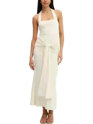 Bardot Emilia Knot-detail Halterneck Maxi Dress - Neutrals