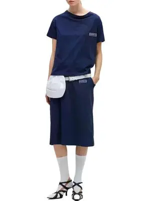 JULIE KEGELS Julie Kegels Dark Navy Pulled-Neckline Logo-Patch T-Shirt