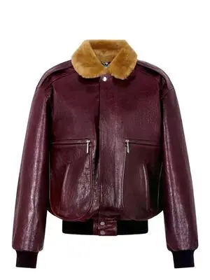 PACO RABANNE Rabanne Shearling-Collar Leather Bomber Jacket