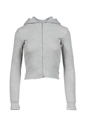 GLOWNY Ribbed-knit Zip-up Hoodie - Grey