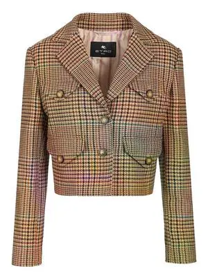 Etro Houndstooth Pattern Cropped Blazer - Neutrals