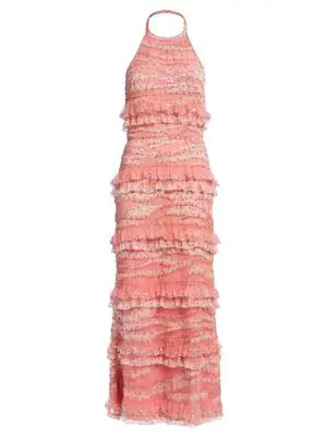 Elie Saab Bead-embroidered Ruffled Maxi Dress - Pink