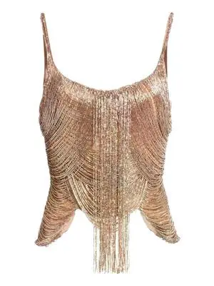 Elie Saab Bead-embroidered Fringed Top - Gold
