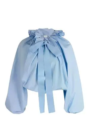 PATOU Patou Ruffled High Neck Pussy-Bow Top Blue