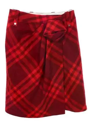 Burberry 2020s Wool Checked Midi Skirt - Red