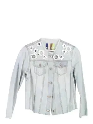 MSGM Floral-embellished Denim Jacket - Blue