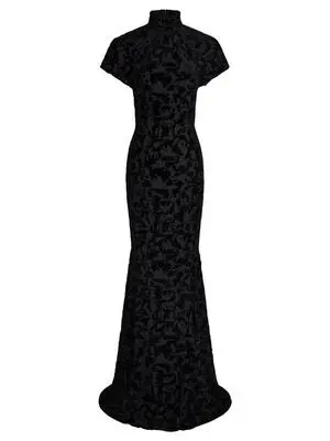 PATOU Maxi Devoré High-neck Dress - Black