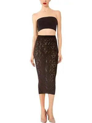 Wolford Infinite Rose Lace-knit Fitted Midi Skirt - Brown