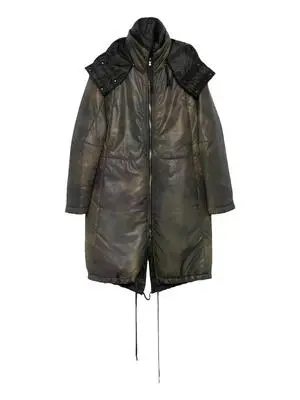 Masnada Hooded Printed Long Coat - Black