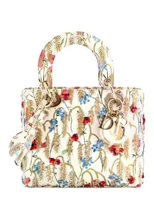 Dior Christian Dior Lady Dior Embroidered Printed Leather Satchel Multicolour