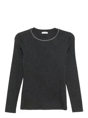 Peserico Embellished-neck Long-sleeve T-shirt - Grey