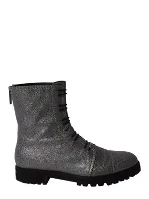JIMMY CHOO Glitter-detail Lace-up Combat Boots - Silver