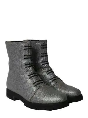 JIMMY CHOO Glitter Lace-up Combat Boots - Silver