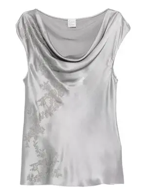 Carine Gilson Lace-trimmed Silk Blouse - Grey