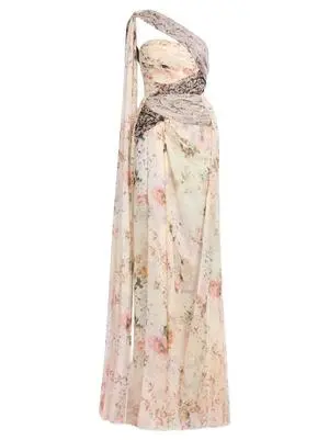 Elie Saab One-shoulder Floral Print Maxi Dress - Neutrals