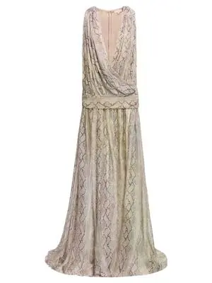 Elie Saab Sleeveless Python Print Silk Maxi Dress - Neutrals