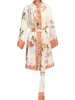 Elie Saab Floral-print Silk-twill Band Collar Shirt - Neutrals