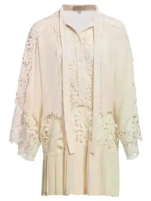 Elie Saab Macramé-trimmed Pleated Mini Dress - Neutrals