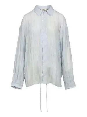 GLOWNY Coastal Textured Drawstring Shirt - Blue