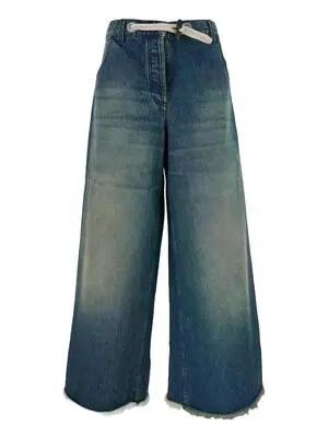 Moncler Frayed Drawstring-waist Wide-leg Jeans - Blue