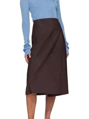 RIER Wrap Design Midi Skirt - Brown