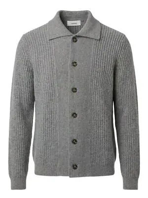 LARDINI Ribbed-knit Wool Cardigan - Grey