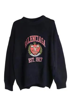 Balenciaga College Logo Oversized Sweater - Black