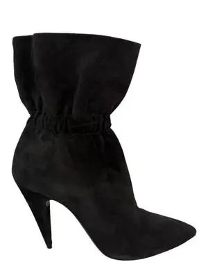 Saint Laurent Suede Pointed Toe Stiletto Ankle Boots - Black