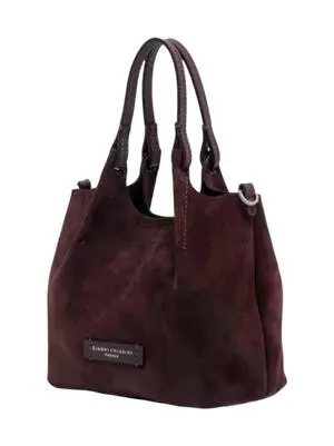 GIANNI CHIARINI Suede Tote Bag With Logo Patch - Red