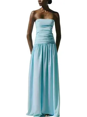 BAOBAB Nicola Ruched Strapless Maxi Dress - Blue