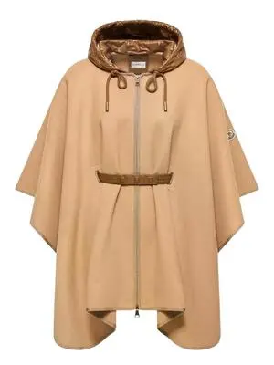 Moncler Hooded Belted Cape - Neutrals