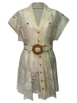 Zimmermann White Broderie Anglaise Belted Dress - Neutrals