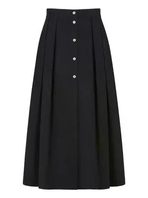 LA ROSE Midi Button-front Pleated Skirt - Black